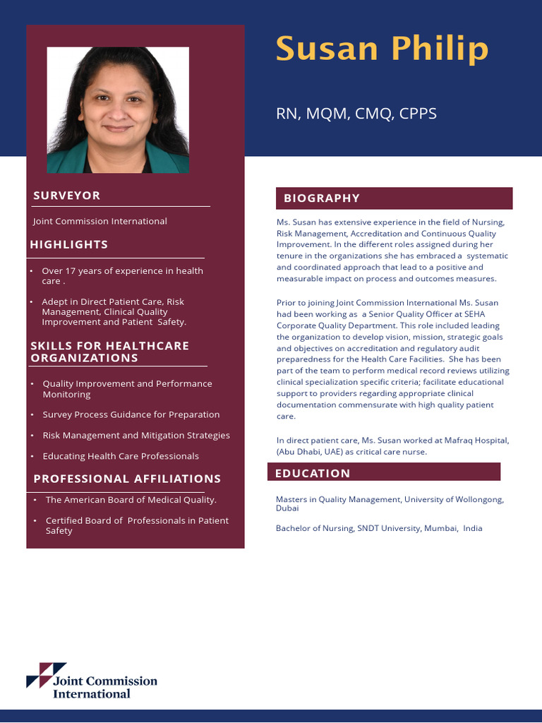 Susan_biography (1) JCI | PDF | Joint Commission | Nursing