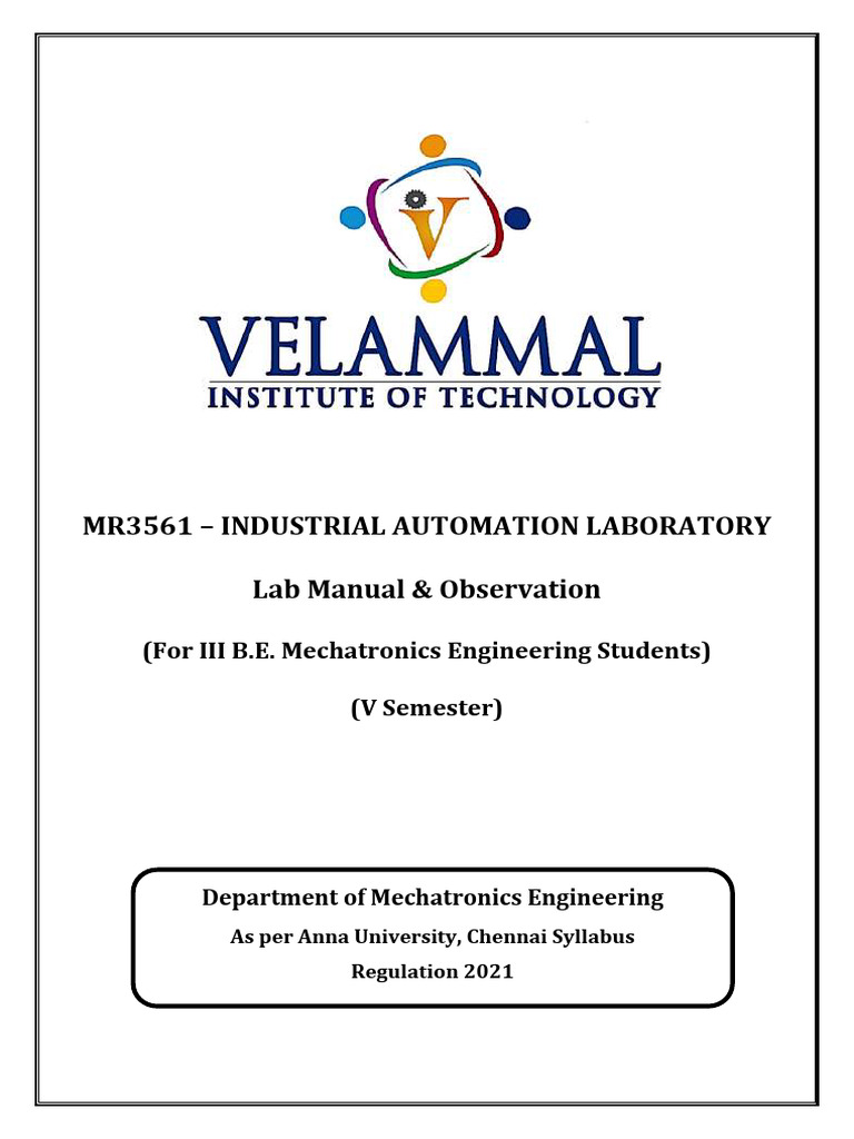 Mr3561 - Industrial Automation Laboratory Lab Manual & Observation | PDF
