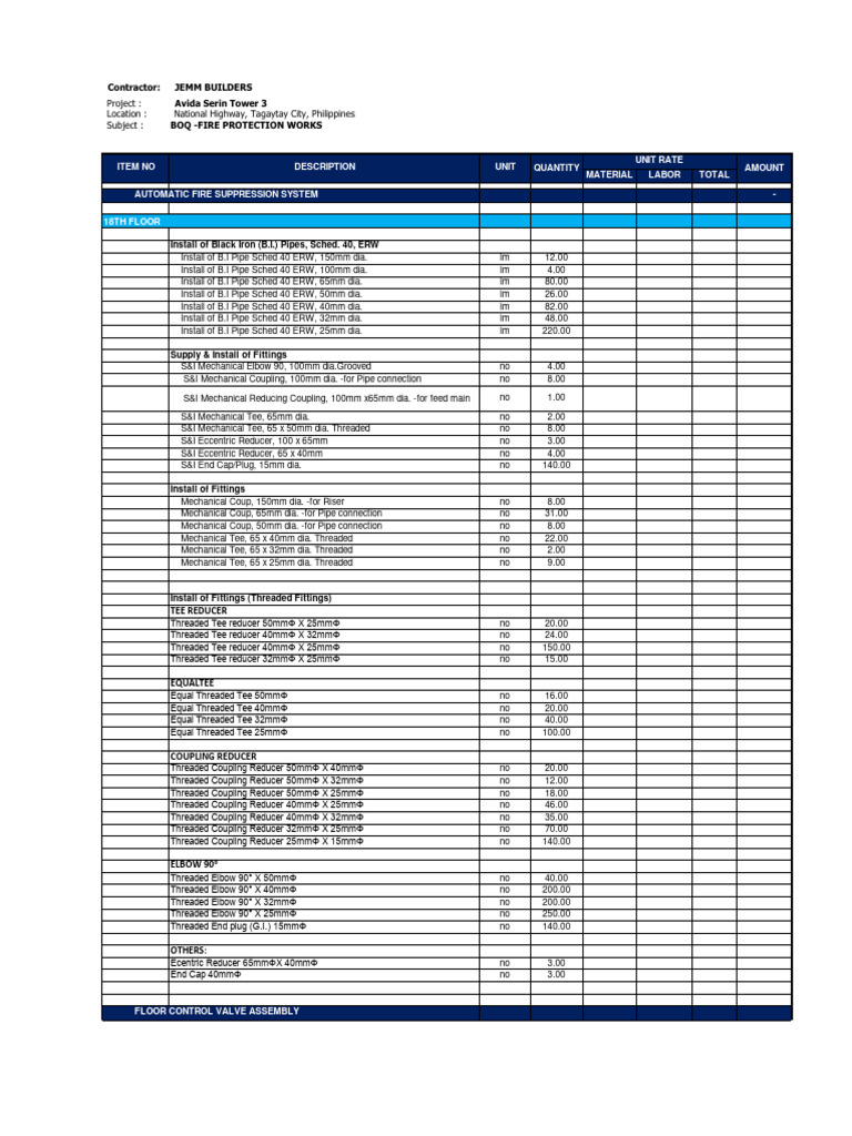 ATSE3 - BOQ - FIRE PRO (1) (1) - 14th To 18th Floor | PDF | Pipe (Fluid ...