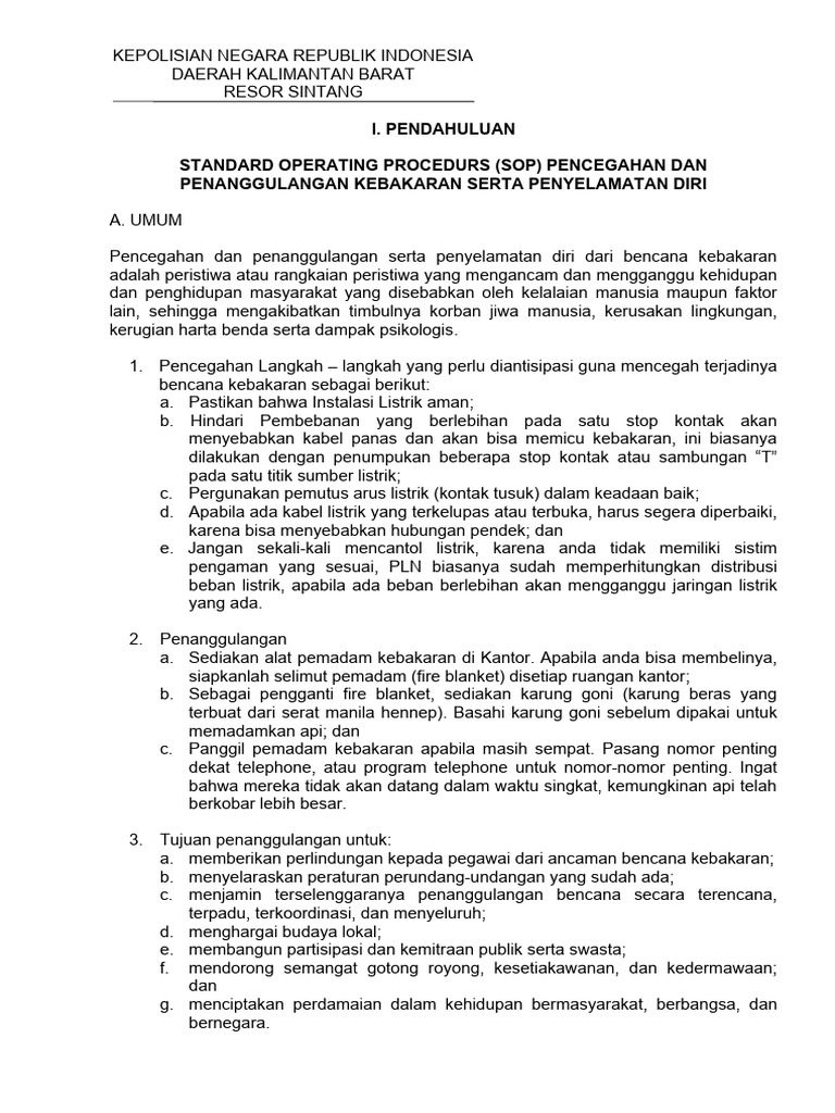 SOP Kebakaran Polres Sintang | PDF