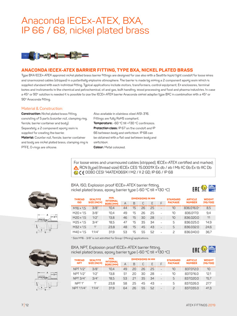 BXA Anaconda Atex Exd Fittings | PDF | Pipe (Fluid Conveyance ...