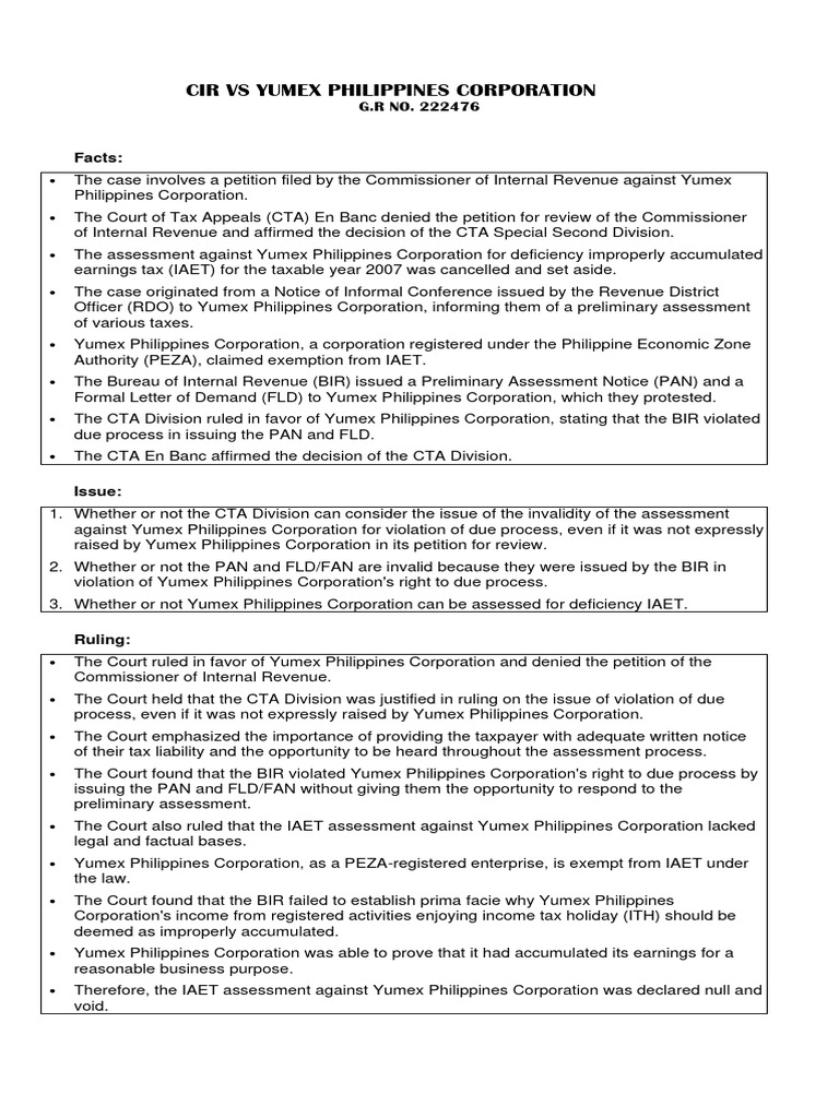Caga - Cir Vs Yumex Phil Corp | PDF | Internal Revenue Service | Taxes