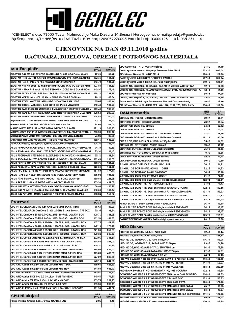 cjenik | PDF | Computer Hardware | Computer Engineering