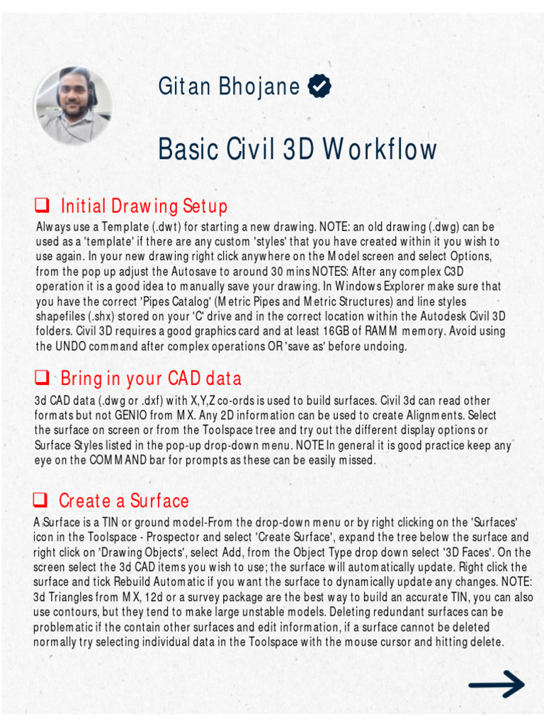 Basic Civil 3D Workflow: Gitan Bhojane | PDF | 3 D Computer Graphics ...