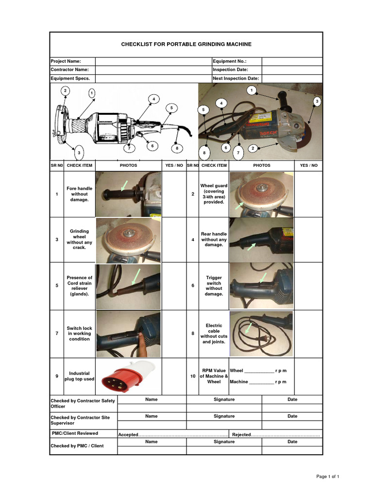 Checklist For Portable Grinding Machine | PDF