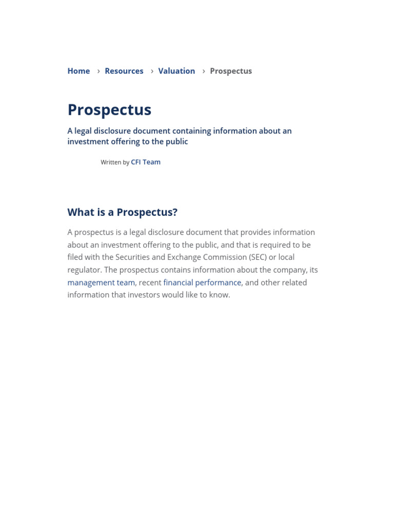 Prospectus - Definition, How to Use, Components | PDF | Prospectus ...