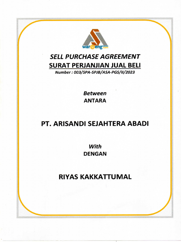 Surat Perjanjian Riyas | PDF