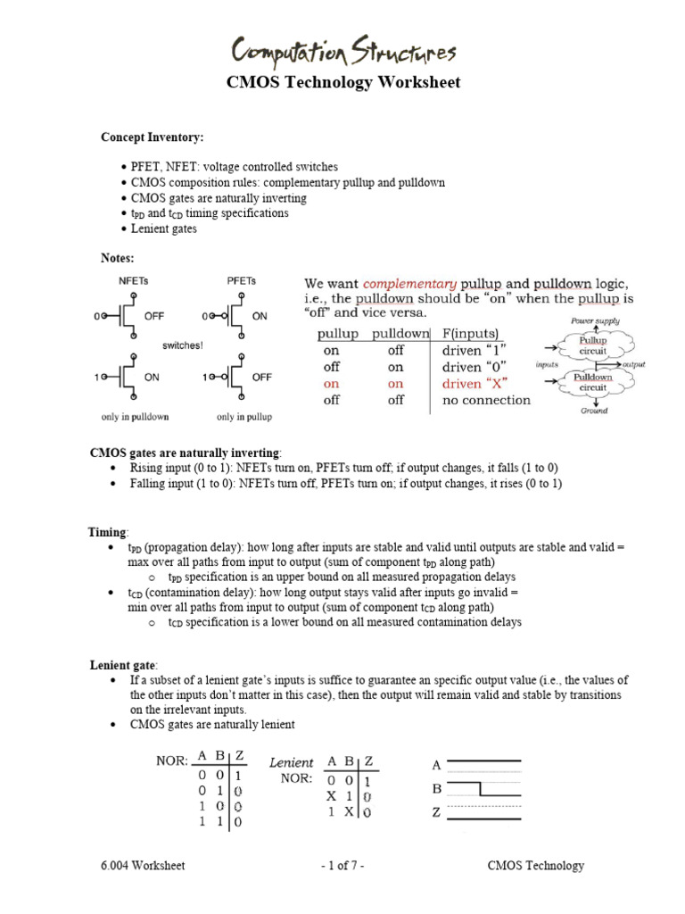 Cmos Worksheet | PDF | Logic Gate | Cmos