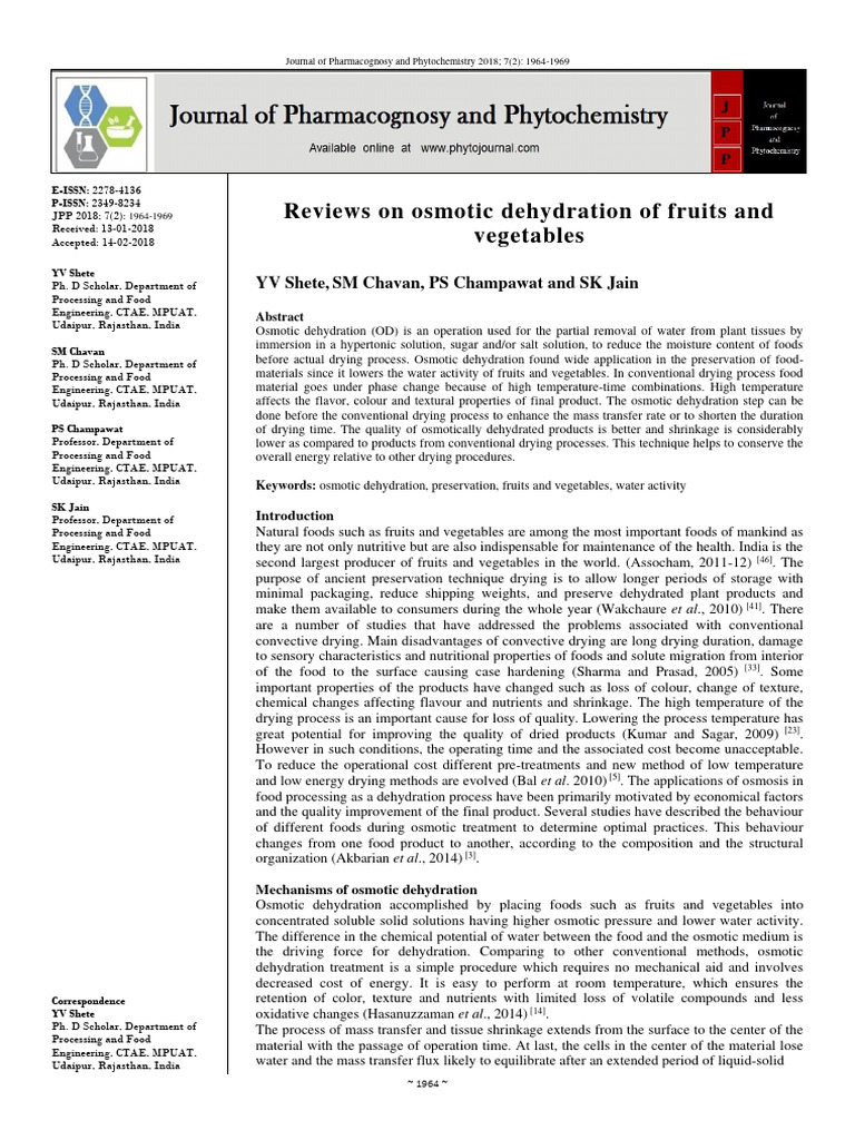 9 - Reviews On Osmotic Dehydration of Fruits and Vegetables - Shete Et Al. - 2018 | PDF ...