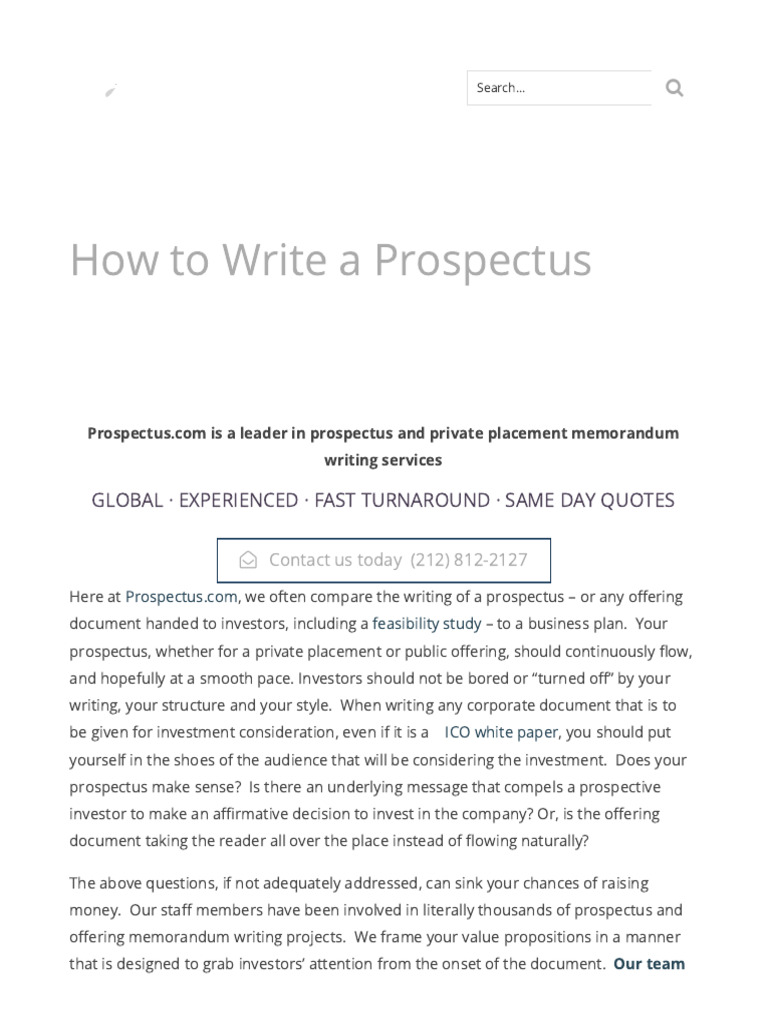 How To Write A Prospectus - Prospectus | PDF | Securities (Finance ...
