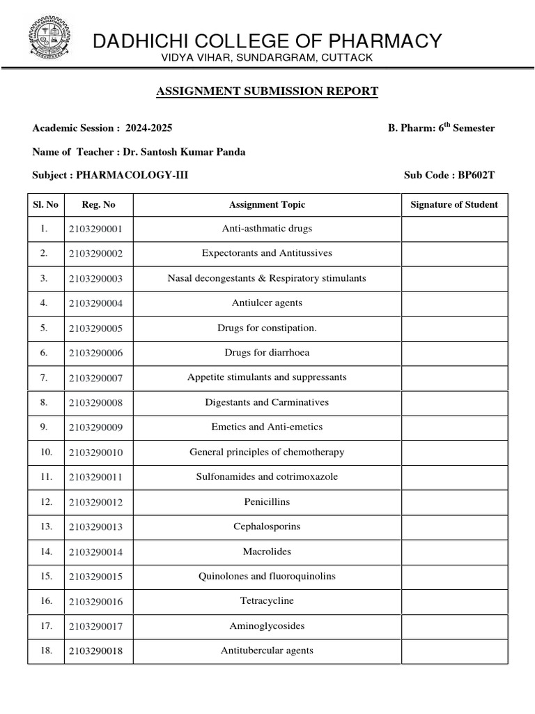 24 Pharmacology Iii Assignment. | PDF | Chemotherapy | Clinical Medicine