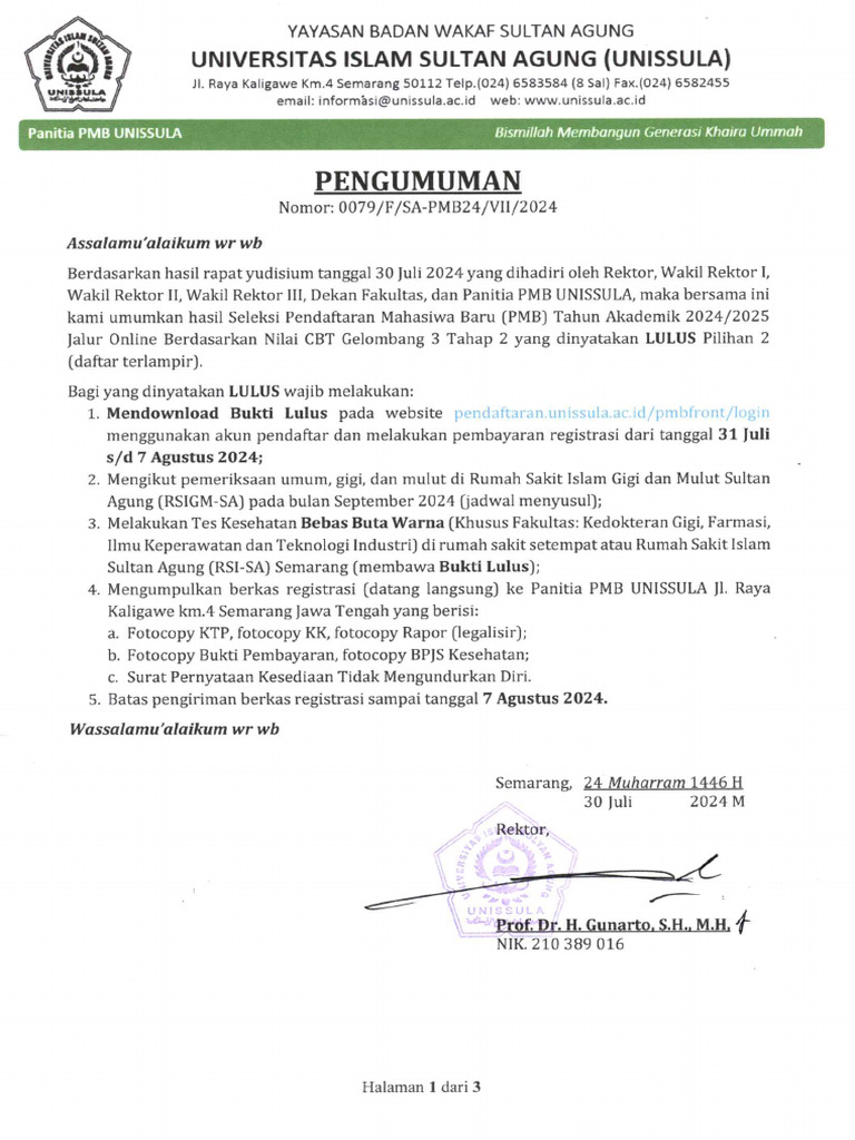 Surat Pengumuman 20240730 Pil2 Nama | PDF