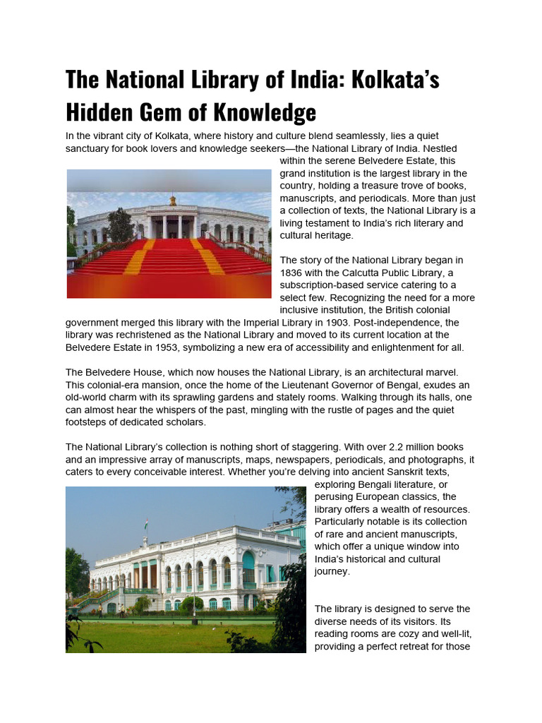 The National Library of India - Kolkata's Hidden Gem of Knowledge | PDF ...