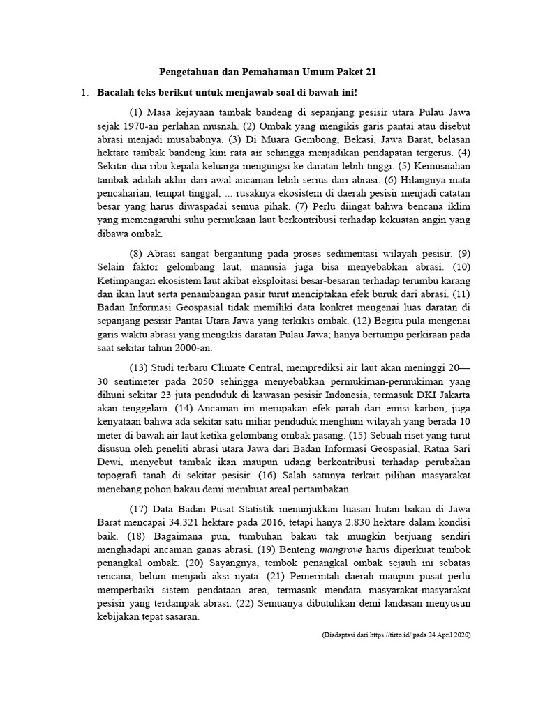 Pengetahuan Dan Pemahaman Umum (Latihan Soal UTBK) | PDF