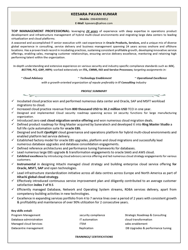Resume of Pavan Kumar Keesara | PDF | Cloud Computing | Oracle Corporation Resume of Pavan Kumar Keesara | PDF | Cloud Computing | Oracle Corporation