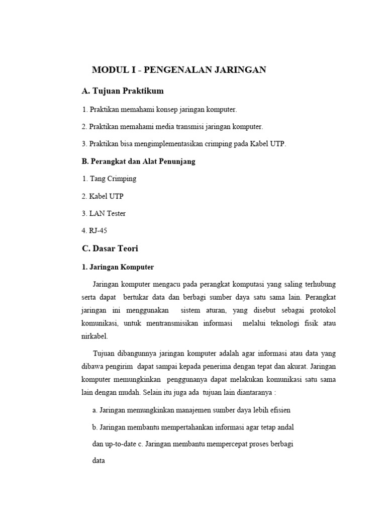 Modul 1 Pengenalan Jaringan | PDF | Komputer