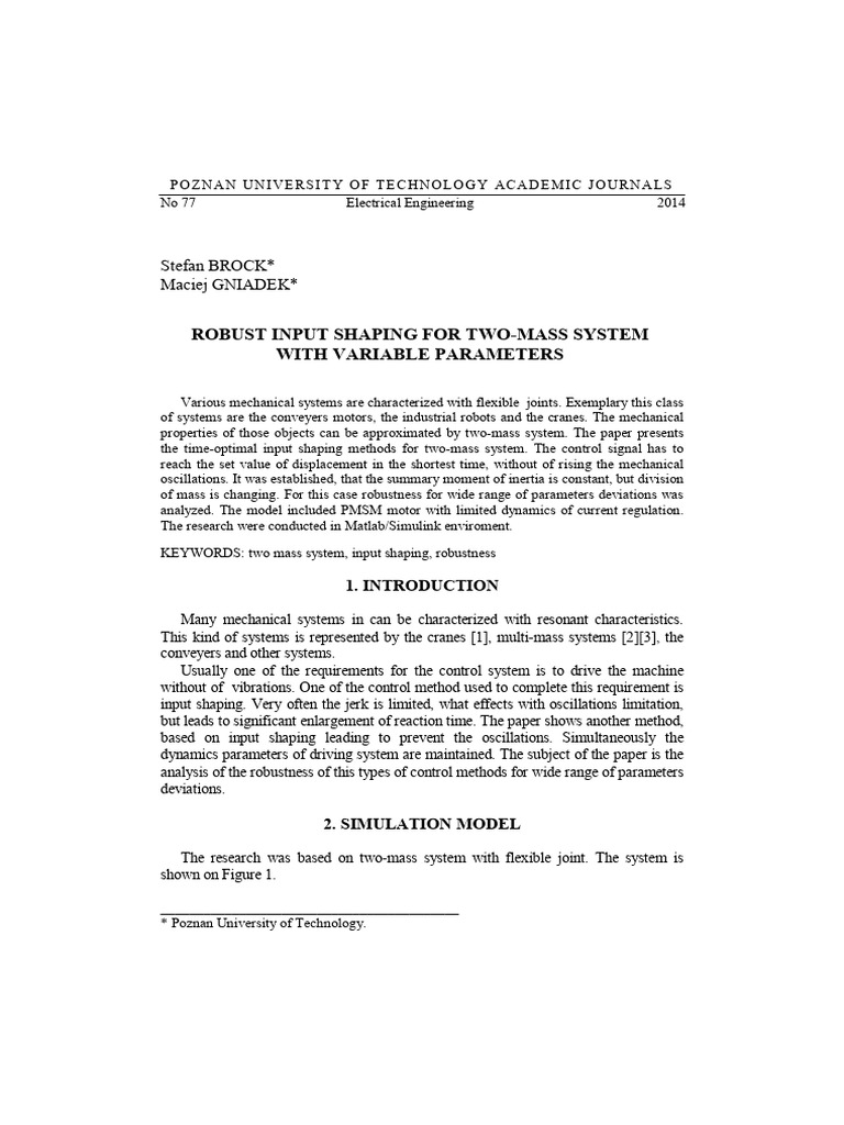 Robust Input Shaping For Two Mass S | PDF | Equations | Mechanics
