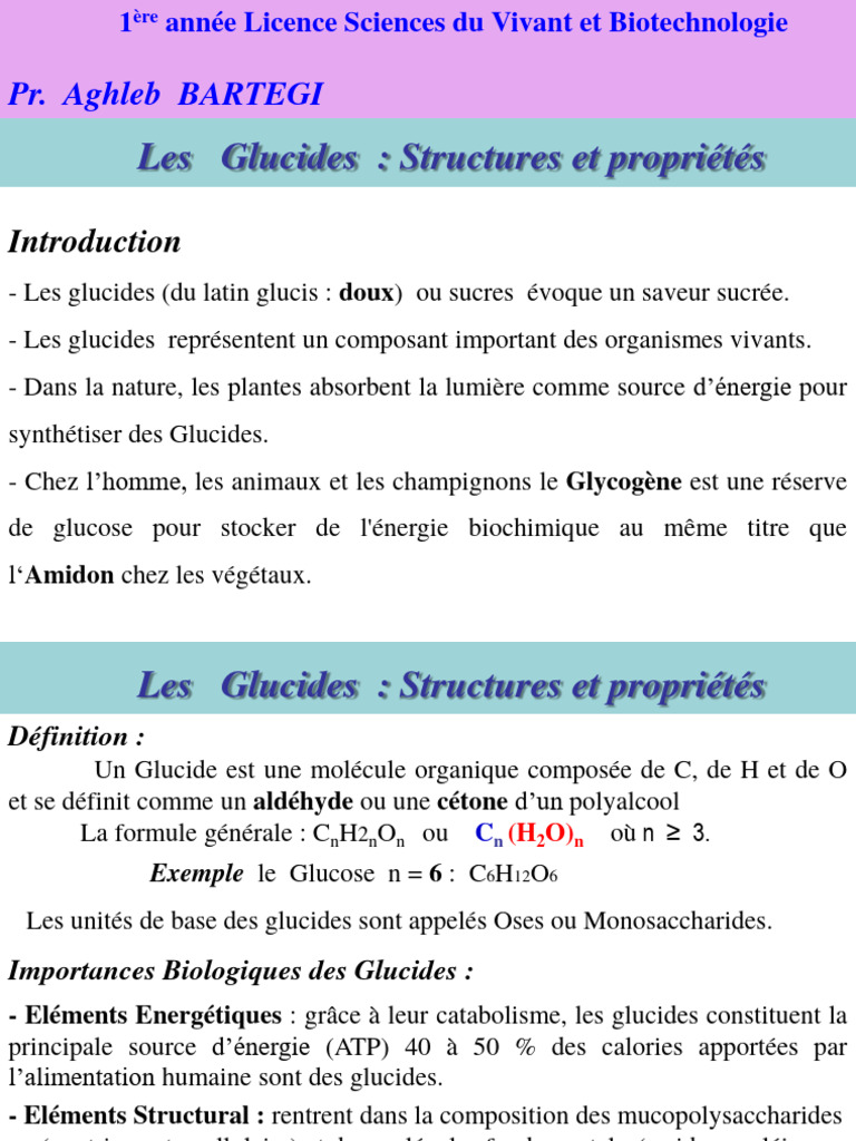 Structures et propriétés des glucides | PDF | Glucide | Glucose
