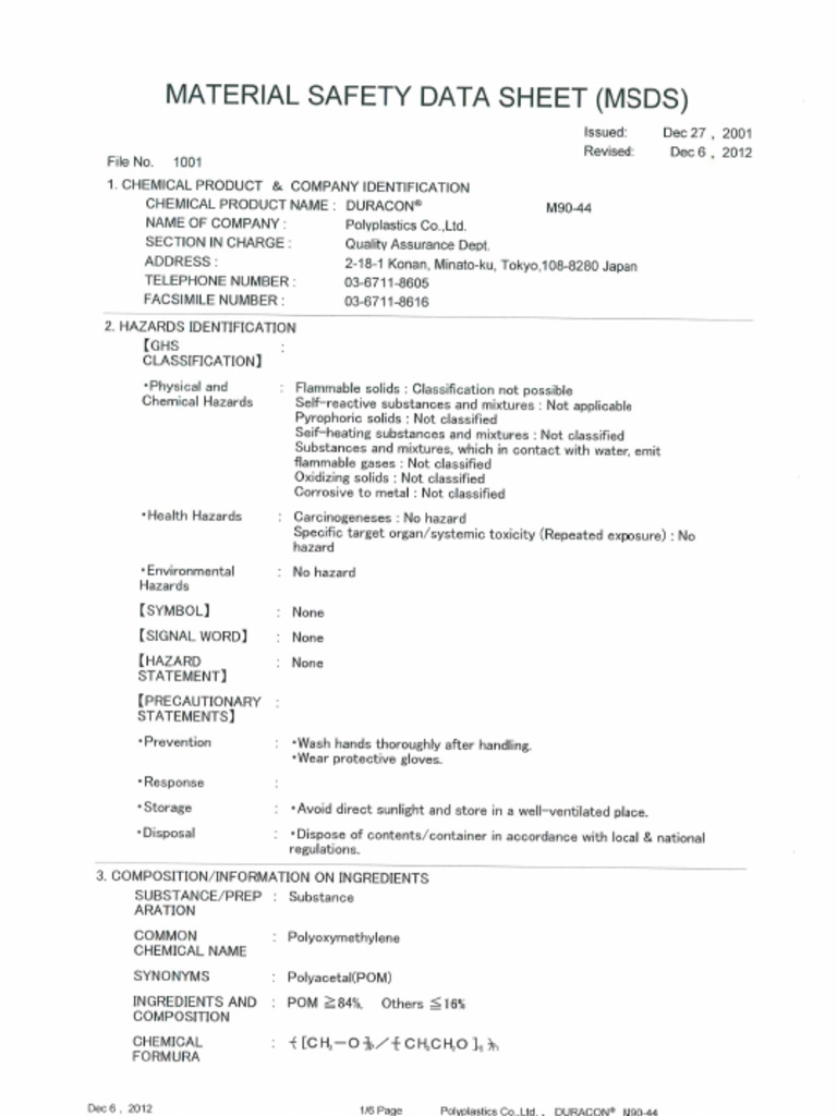 MSDS Duracon M90 44 | PDF