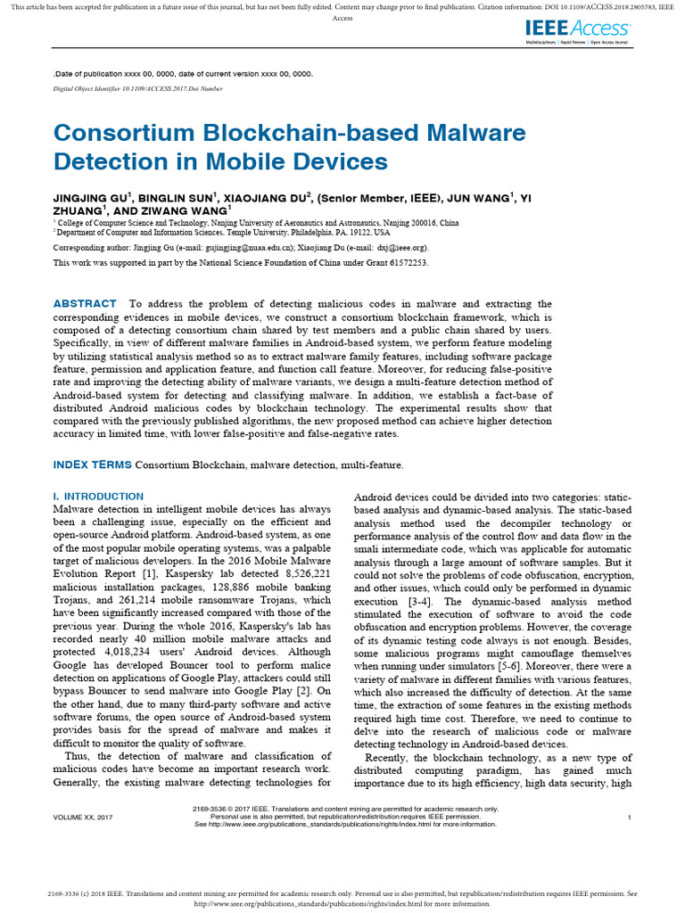 Consortium Blockchain-Based Malware Detection in | PDF | Malware | Android (Operating System)
