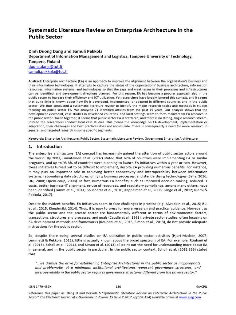 Systematic Literature Review On Enterprise Architecture in The | PDF | Enterprise Architecture ...