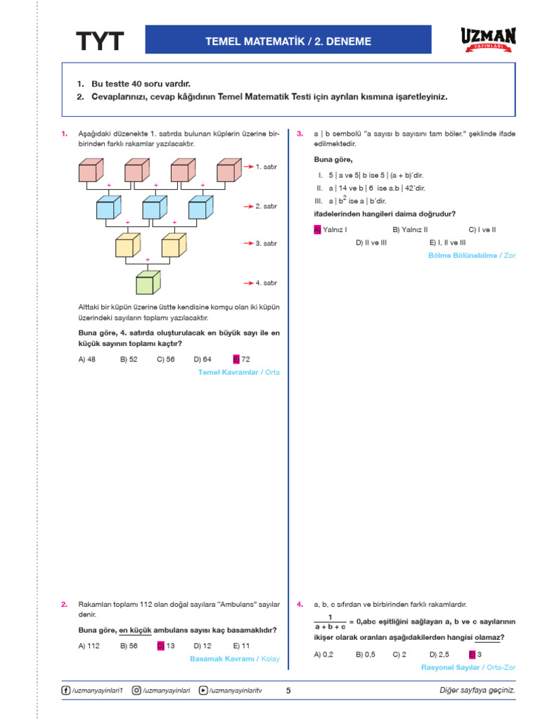 TYT Mat Deneme 2 (Gokhan Ogras) | PDF