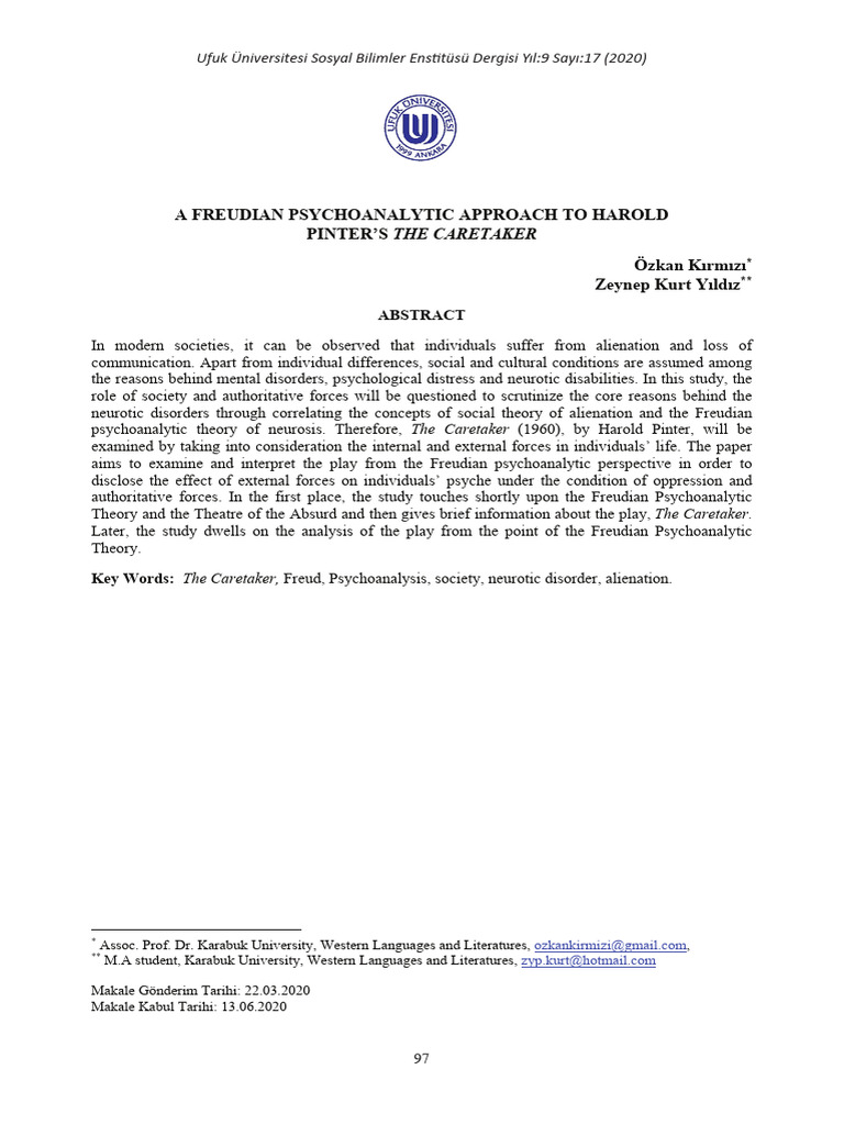 Harold Pinter in Kap C Adl Oyununa Freud U Psikanalitik Yakla M (#849552) - 1476321 | PDF | Id ...