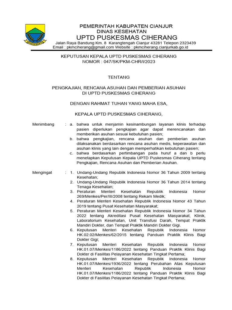 3.2.1.a SK PENGKAJIAN, RENCANA ASUHAN DAN PEMBERIAN ASUHAN | PDF