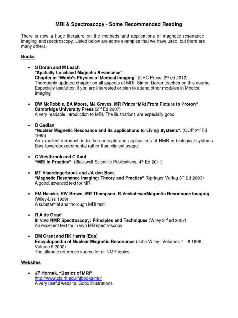 Mri Suggested Reading | PDF