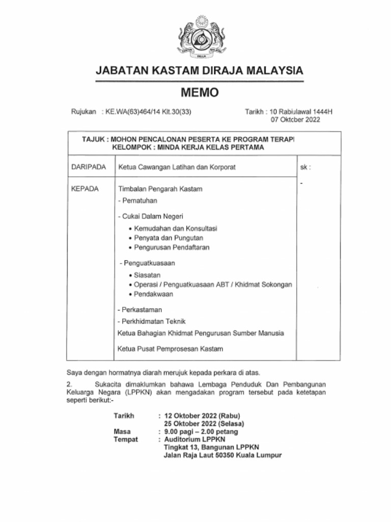 Mohon Pencalonan Peserta Ke Program Terapi Kelompok (Minda Kerja Kelas ...
