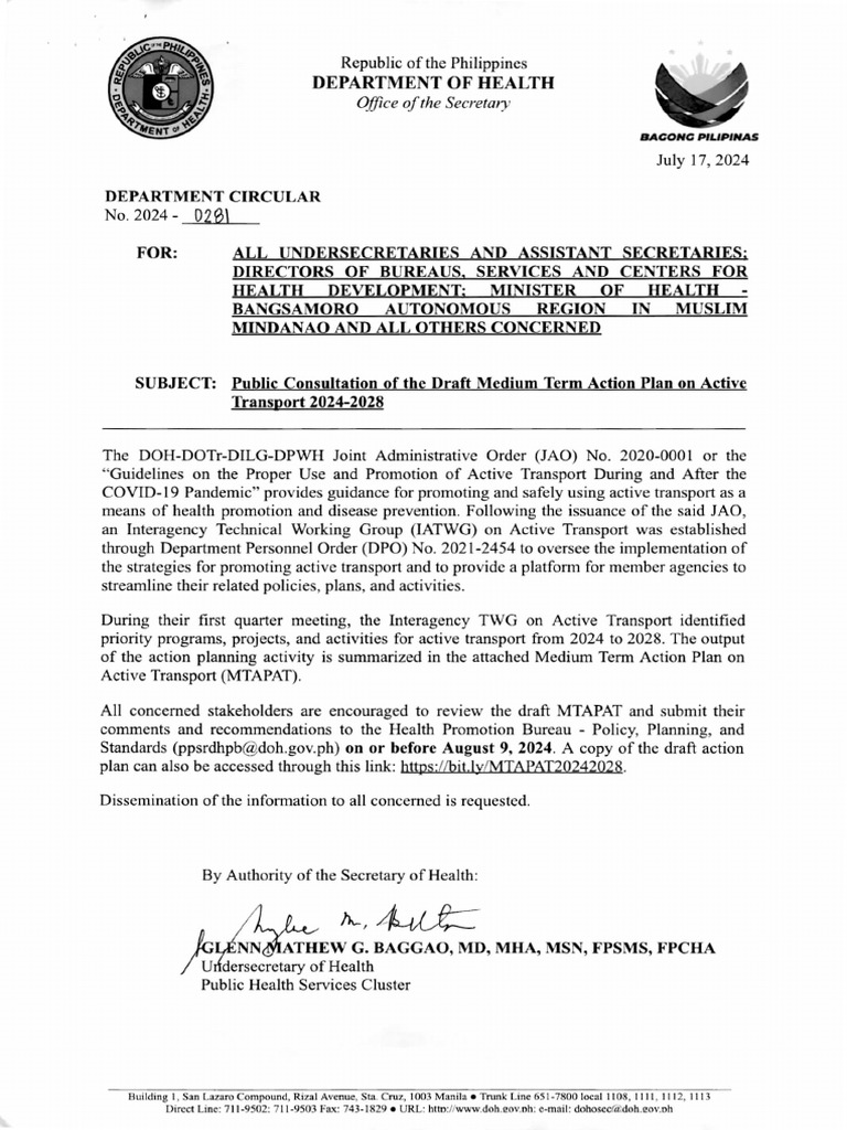 DOH Department Circular No. 2024-0281 | PDF | Non Communicable Disease ...