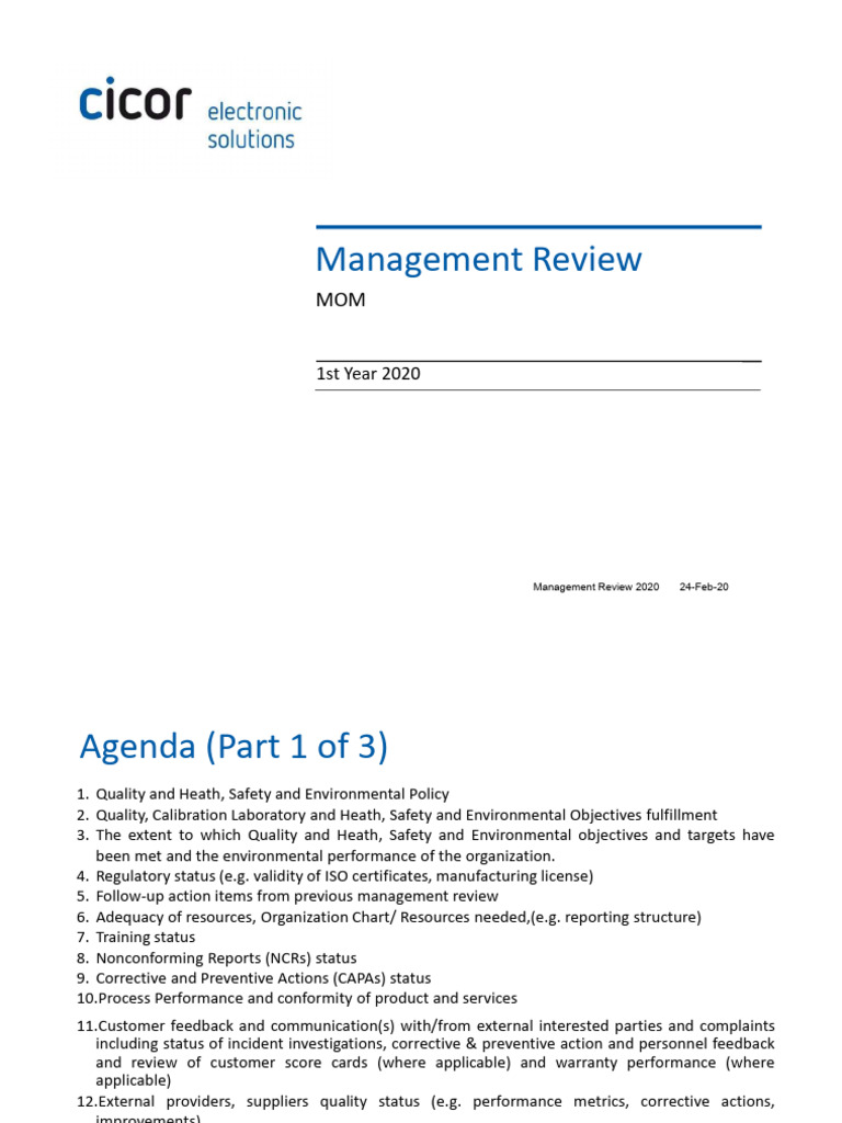 Management Review - 24feb2020 | PDF | Quality Management | Safety
