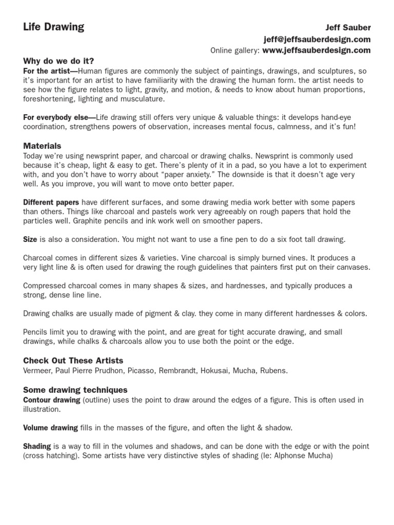 Art Class Handout | PDF | Figure Drawing | Drawing