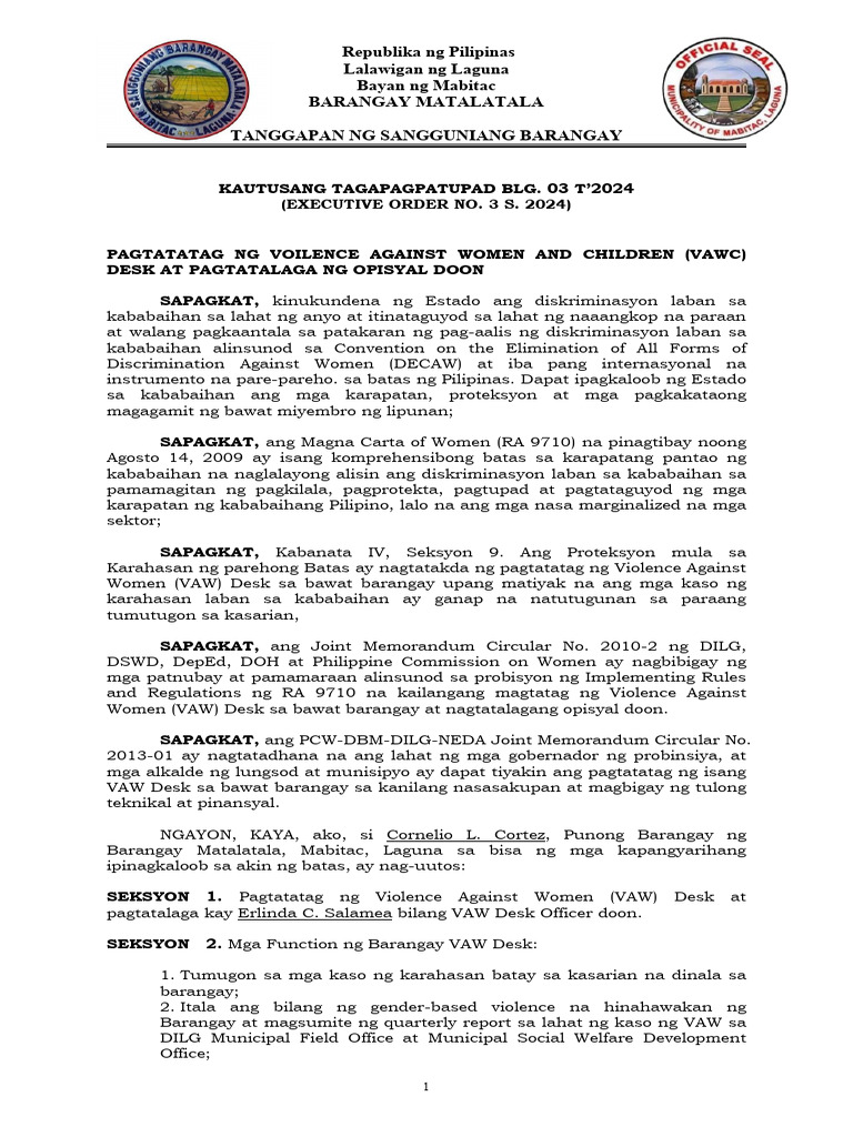 Executive Order B. 03 T' 2024 (Vawc) | PDF