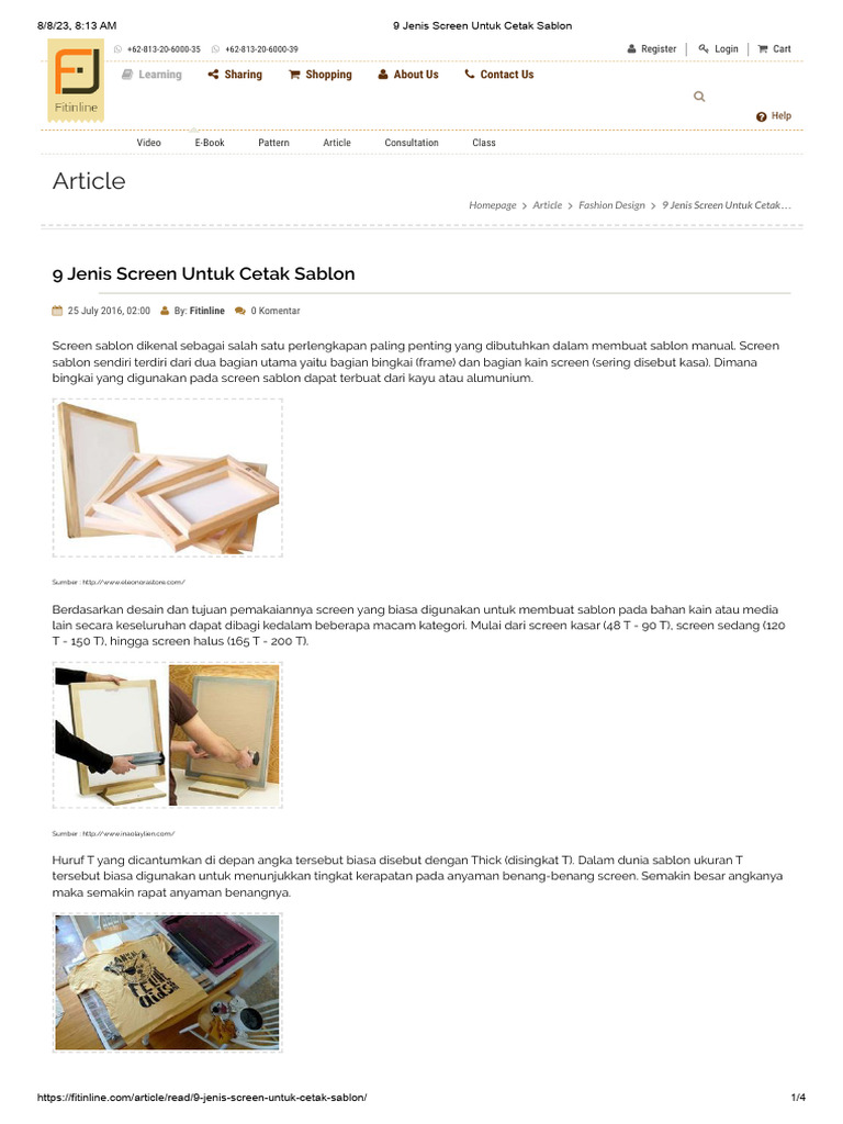 9 Jenis Screen Untuk Cetak Sablon | PDF