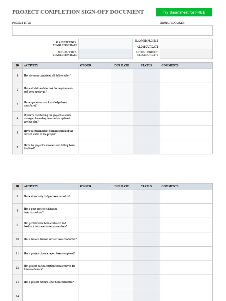 IC Project Completion Sign Off Document 11340 - WORD | PDF