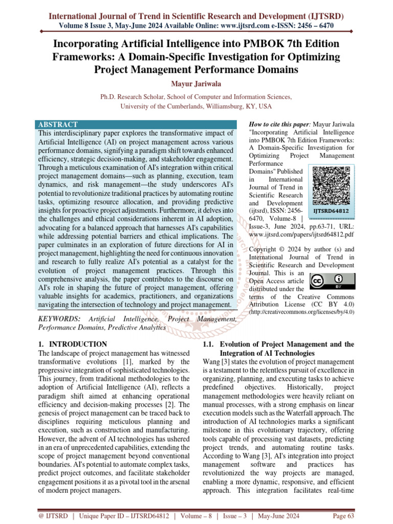 Incorporating Artificial Intelligence Into PMBOK 7th Edition Frameworks A Domain Specific ...
