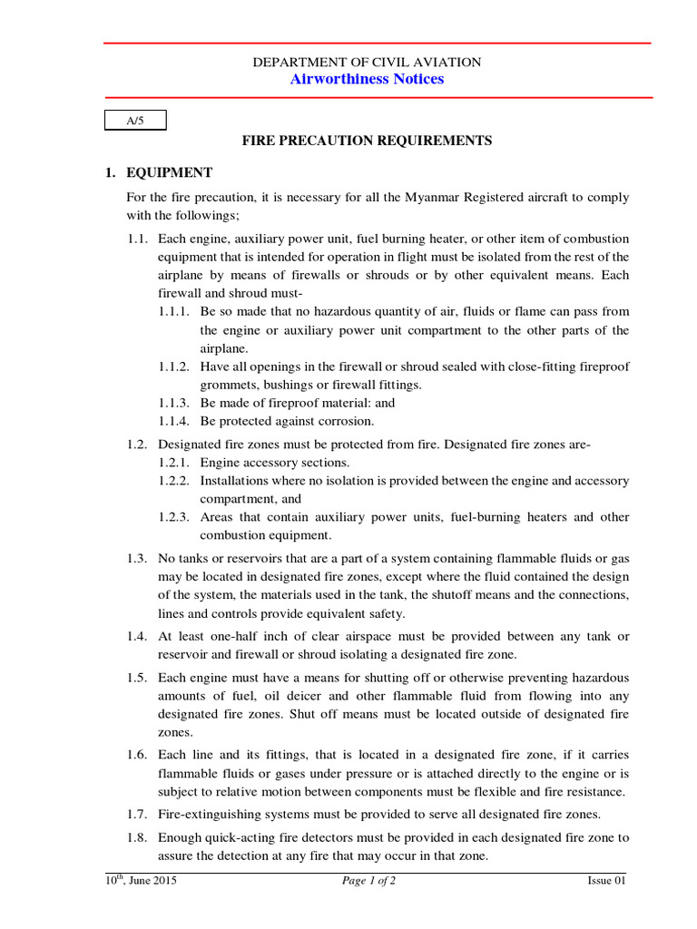 Fire Precaution Requirements 1. Equipment: Airworthiness Notices | PDF ...