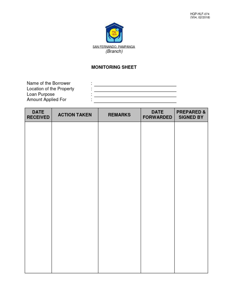 Loan Monitoring Sheet Template | PDF