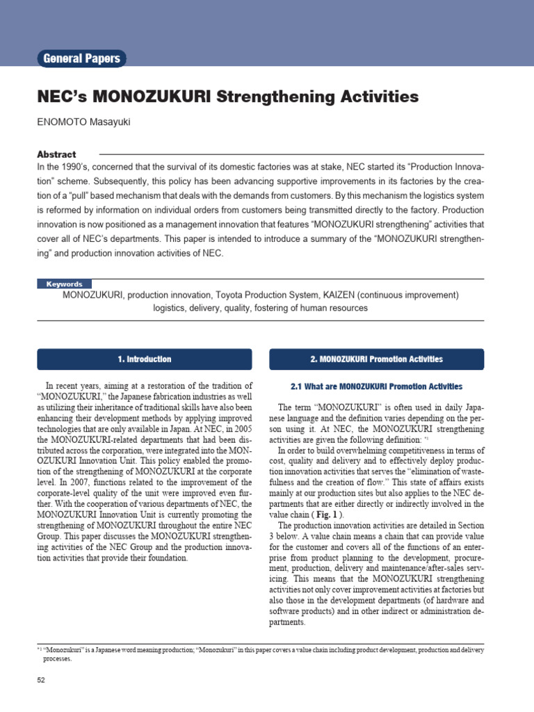 NEC’s MONOZUKURI Strengthening Activities | PDF | Supply Chain | Logistics