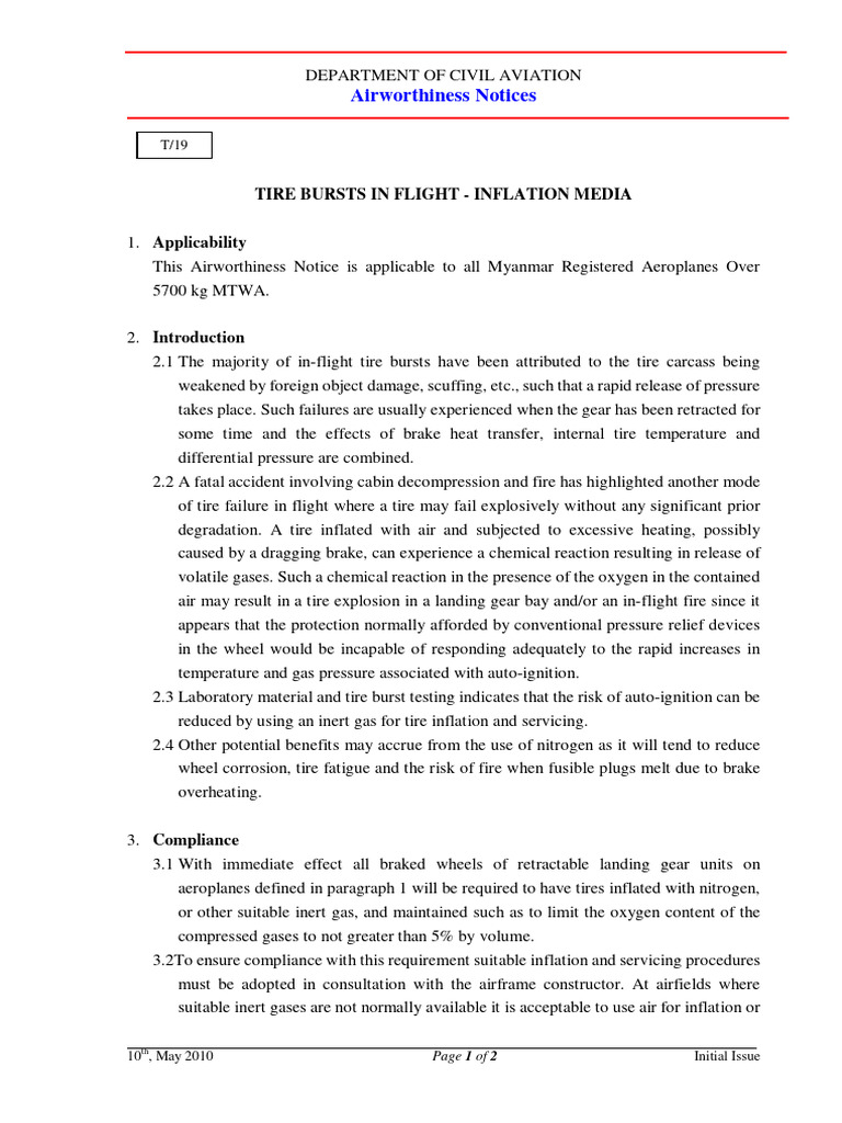 Nitrogen Tire Inflation for Aircraft Safety | PDF | Gases | Tire