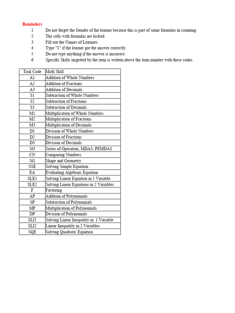 Scoresheet For NMPSkillTest - G7 | PDF | Equations | Polynomial