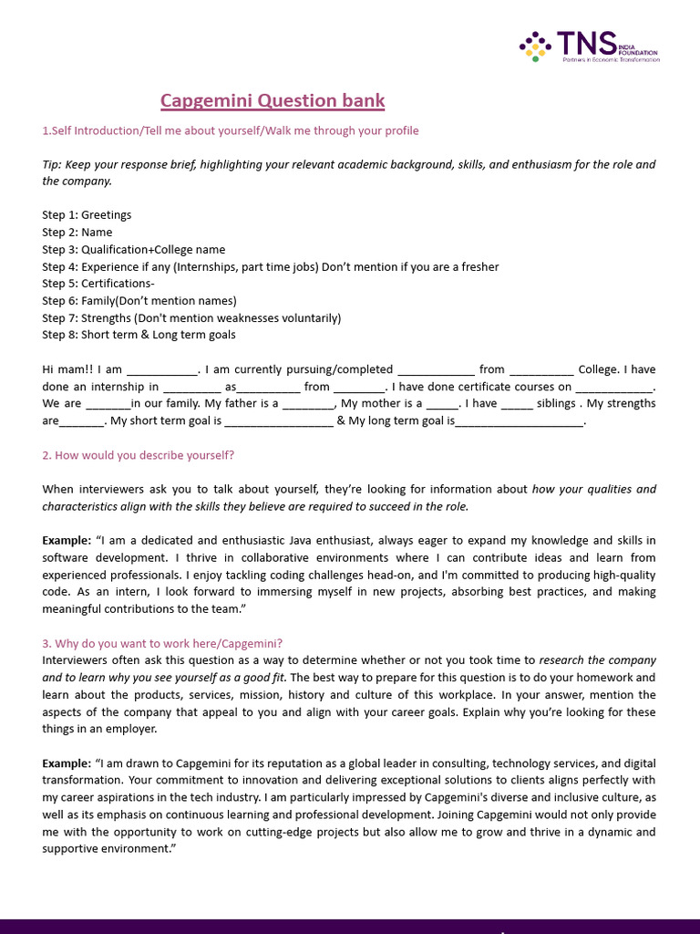 Capgemini Interview Preparation Guide | PDF | Goal | Psychological Resilience