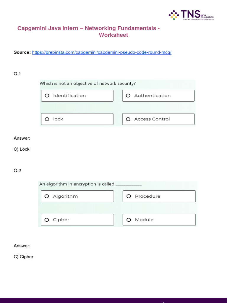 Capgemini Networking Fundamentals Worksheet | PDF