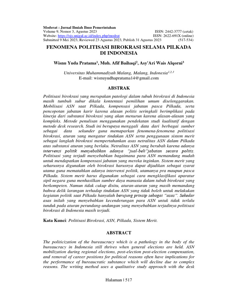 Wisnu Yuda Pratama - Fenomena Politisasi Selama Pilkada Di Indonesia | PDF