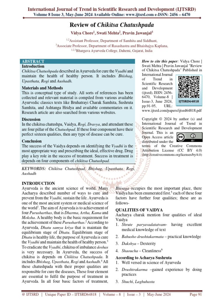 Review of Chikitsa Chatushpada | PDF | Ayurveda