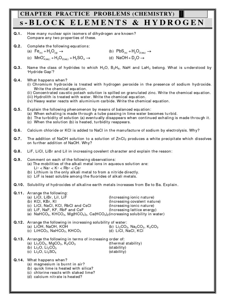 Cpp-S-Block Elements & Hydrogen - RSK | PDF | Sodium Hydroxide | Hydroxide