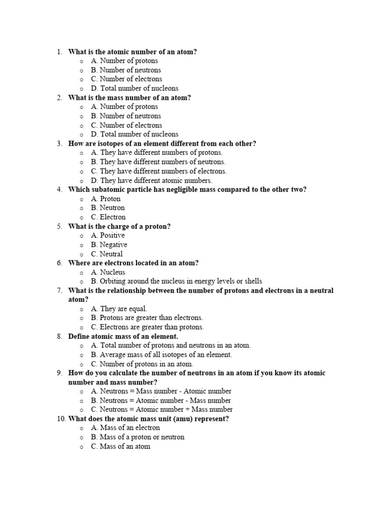 Quiz Atom Structure | PDF