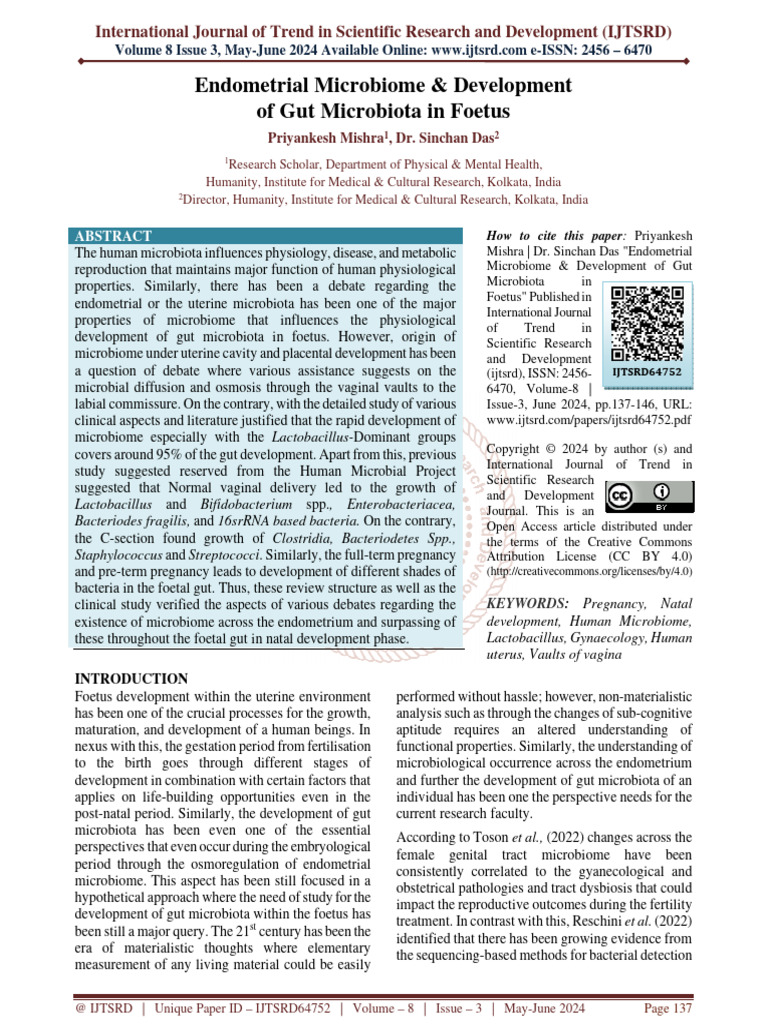 Endometrial Microbiome and Development of Gut Microbiota in Foetus ...
