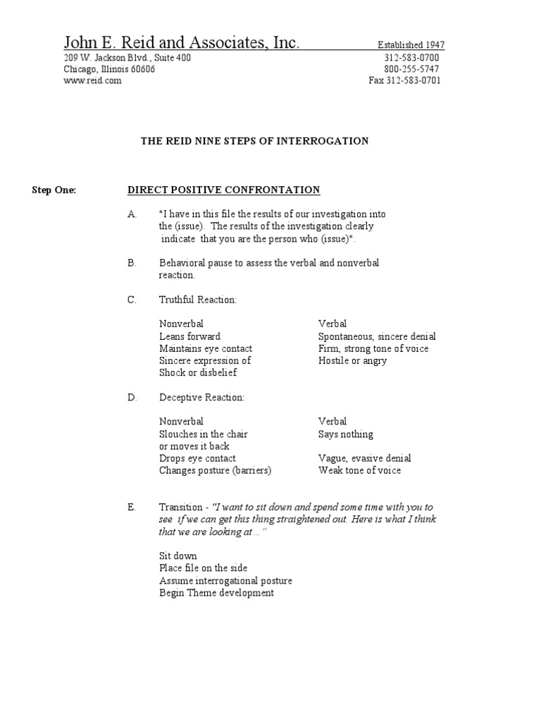 Reid Interrogation 121208 | PDF | Interrogation | Nonverbal Communication